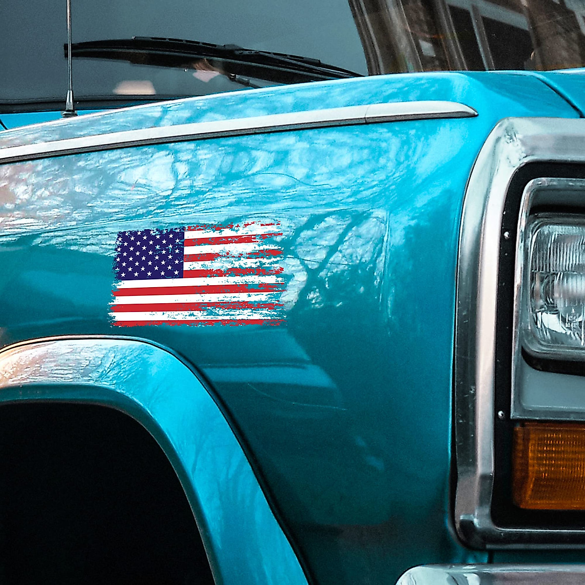 Stickios American Flag Decal - Tattered American Flag Sticker for Cars, Trucks & Windows - Patriotic Flag Decal Made in The USA (Distressed Vinyl Bumper Sticker 5.7x3.6 inches) - SSB