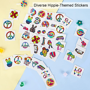 ADXCO 144 Pieces Hippie Tattoos Stickers Hippie Assorted Groovy Hippie Temporary Tattoos Waterproof Love and Peace Sign Hippie Tattoos Hippie Theme Party Tattoos for Hippie Party Favors