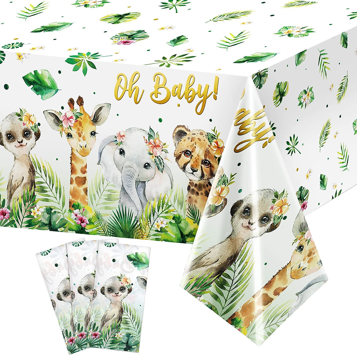 3 Pieces Jungle Safari Tablecloths Jungle Animal Plastic Table Cover Disposable Safari Table Cover Wild Jungle Plastic Tablecloth for Baby Shower Birthday Party Supplies Decorations, 54 x 108 Inch