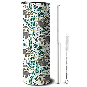 20 oz Sloth Skinny Tumblers with Lid and Straw, Sloth Stainless Steel Vacuum Insulated Travel Coffee Mug Cup Water Bottle, Sloth Decor Stuff Accessories, Gifts for Women Girls Sloth Lover