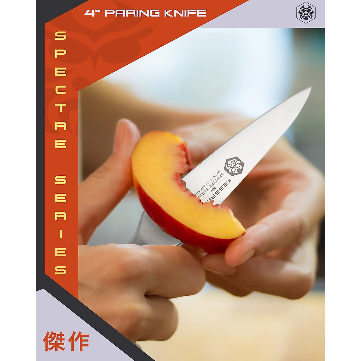 KESSAKU 4-Inch Paring Knife - Spectre Series - Forged Japanese AUS-8 High Carbon Stainless Steel - Pakkawood Handle with Blade Guard