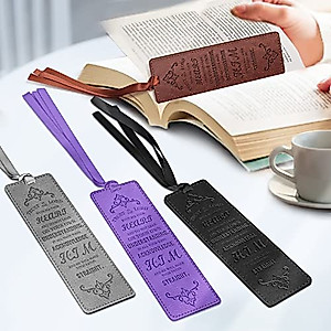 FINPAC Leather Bible Bookmarks, Vegan Leather Bookmarks, Religious Bookmarks, Bible Verse Book Markers Church Gifts for Women Men [Trust in The Lord with All Your Heart] - Black