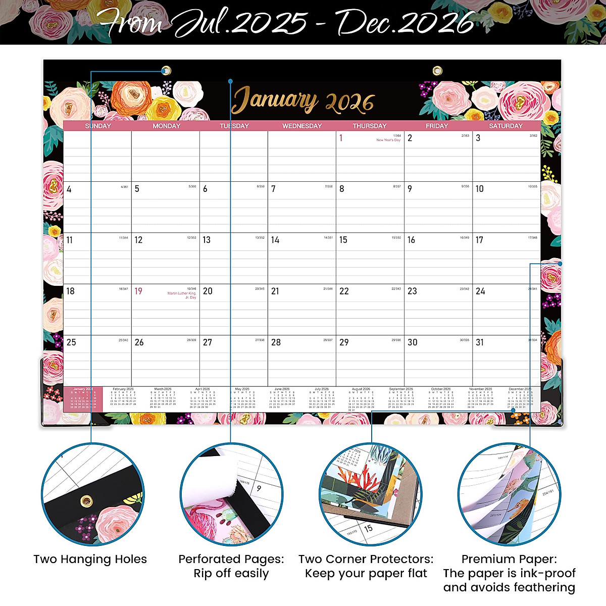 2023 Desk Calendar - 12 Monthly Desk/Wall Calendar 2023, January 2023 - December 2023, 16.8" x 12" Monthly Desk Calendar Pad with Corner Protectors, Thick Paper, Ruled Blocks