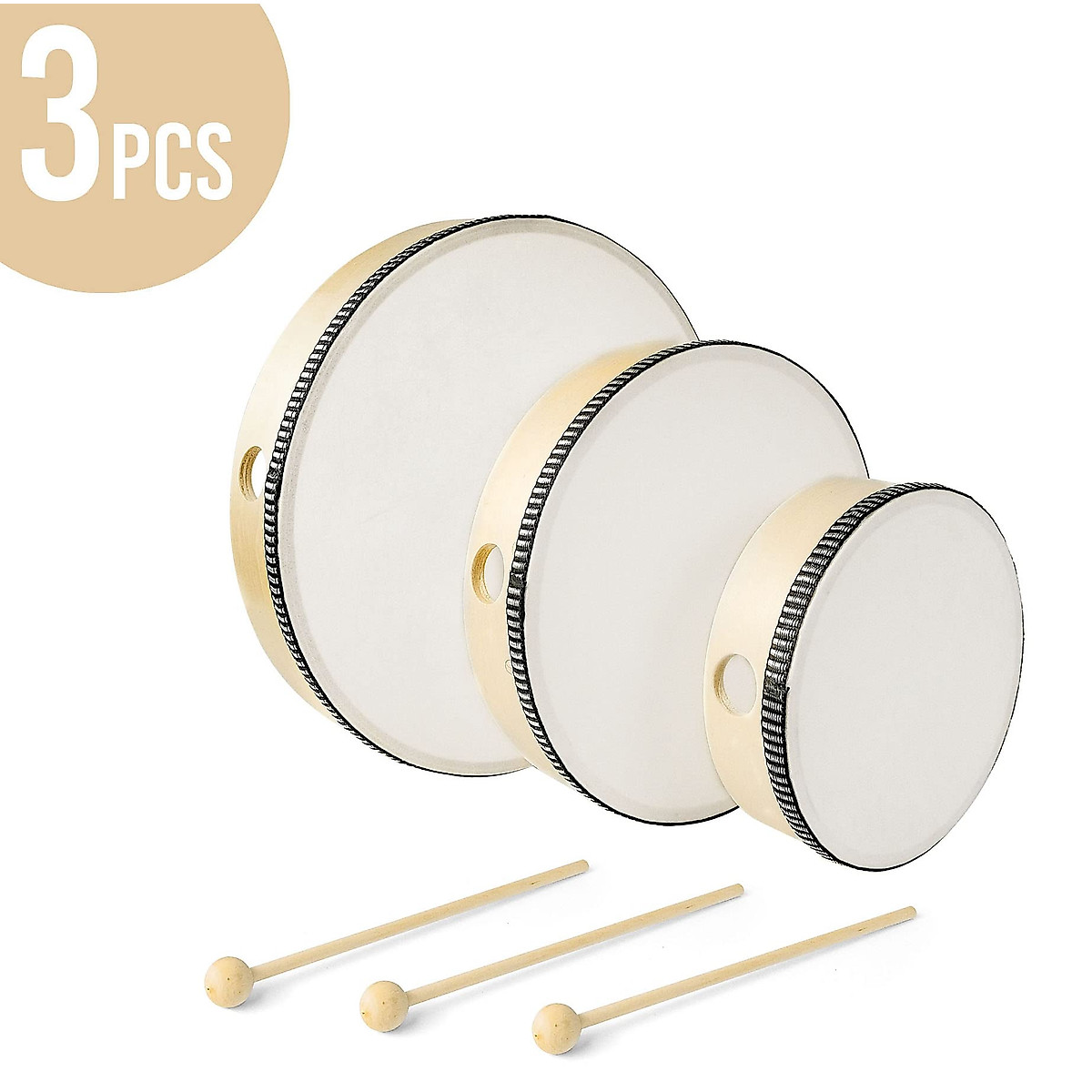 KEJJNYER Hand Drums with Drum Stick, 10 8 6 Inch Hand Drums for Adults Percussion Wood Frame Drum Musical Instrument for Party Class Home Supplies