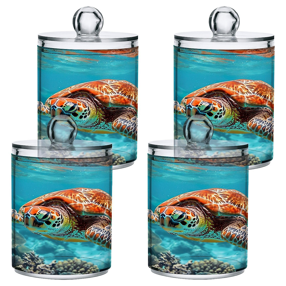 Zhirexin Sea Turtle 4PC Airtight Transparent Plastic Storage Jar Plastic Food Storage Container Can Store Candy Salt Coffee Beans With lid easy to use and clean