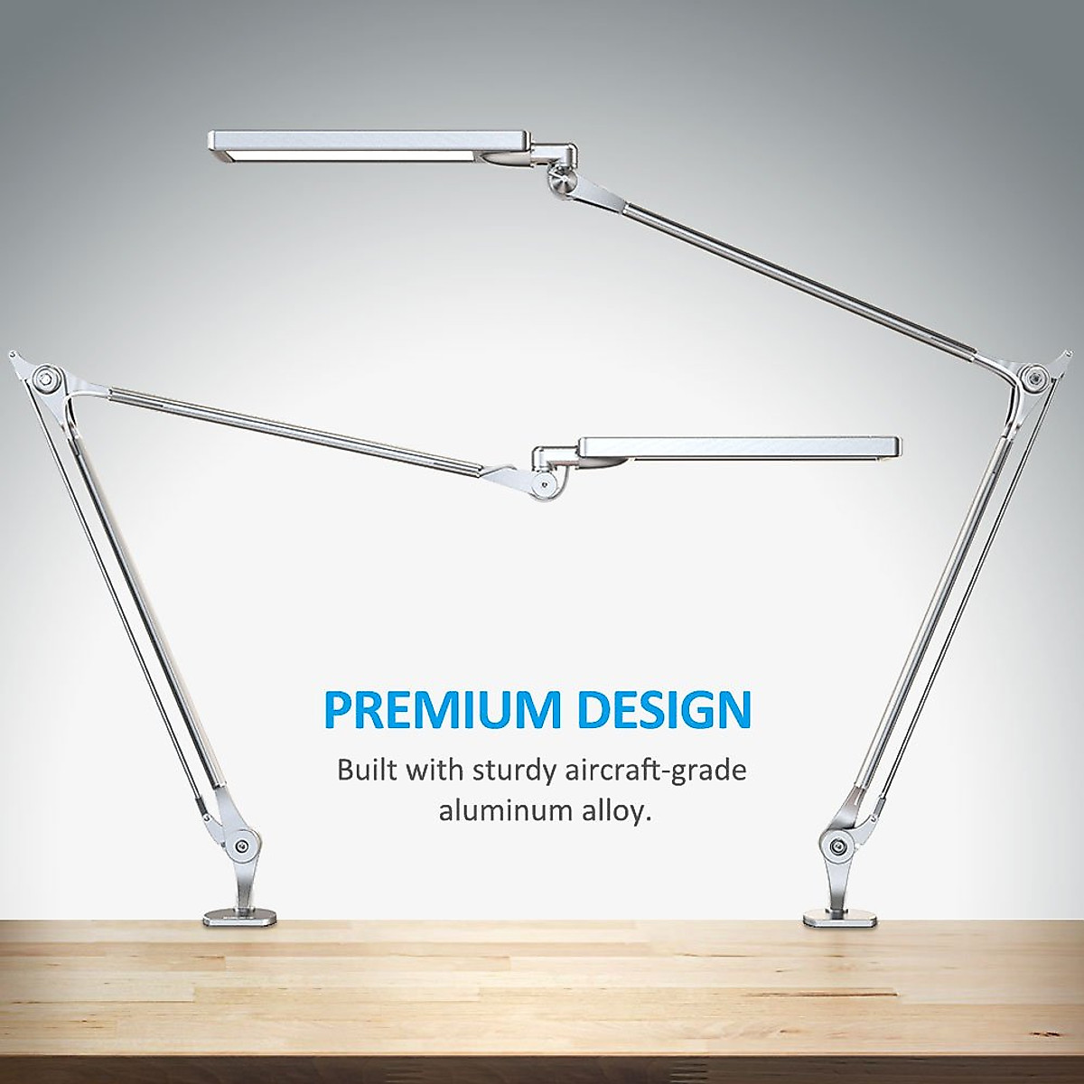BYB Metal LED Desk Lamp, Architect Swing Arm Lamp with Clamp, Eye-Care Drafting Task Lamp with 4 Color 6 Brightnss, Touch Control, Memory Function for Home Office, Monitor Studio Reading (Silver)