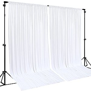 WISH CARE White Backdrop Curtains 2 Panels, 10 Feet Wrinkle-Free Polyester Photography Backdrop Drapes for Wedding Party Background Decorations- 8FTX10FT (White)