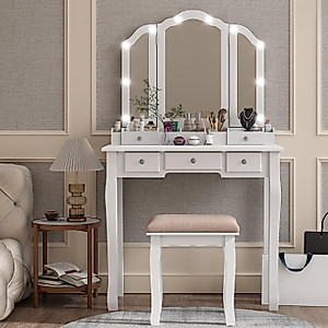 YIXHQ Makeup Vanity with Lights Vanity Desk with Mirror and Lights Makeup Vanity with Drawers Vanity Table with Lights Vanity with Lighted Mirror and Chair