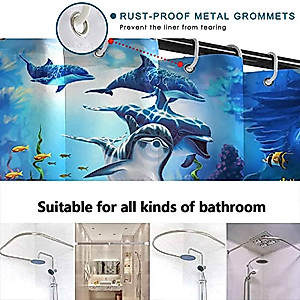 4 Pcs Dolphin Shower Curtain Set with Rugs, Toilet Lid Cover Bath Mat ,Blue Ocean Sea World Decoration Shower Curtain with 12 Hooks,65 x 70 Inches Waterproof Dolphin Shower Curtain for Bathroom Set…