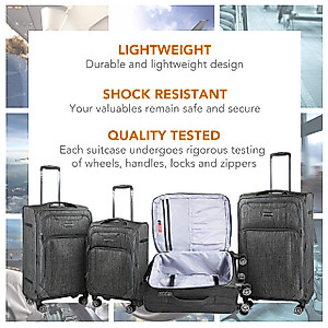 Cantor Ultra Lightweight Softside Luggage with Spinner Wheels, Set of 3, Expandable Suitcase with Retractable Handle and ID Tag, and Interlocking Zippers with TSA Lock (Grey)