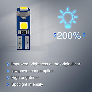 Ajxn 10 PCS Car LED Instrument Light, T5 3030 3SMD Wedge Bulb Instrument Cluster Indicator Light, 74 37 27 17 2721 Bulb Soft Beam Canbus Error-free, Universal for Most Cars Accessories (White)
