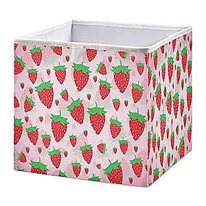 Kigai Strawberry Cube Storage Bins - 11x11x11 in Large Foldable Cubes Organizer Storage Basket for Home Office, Nursery, Shelf, Closet