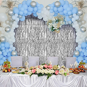 Accevo Silver Party Streamers 3Pack Metallic Tinsel Foil Fringe Curtains 3.2ft x 8.2ft Party Decorations for Photo Booth Photoshoot Birthday Bridal Shower Engagement Bachelorette Disco Party Decor