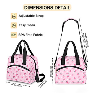 Pardick Pink Strawberry Insulated Lunch Bag Polka Dot Lunch Box for Women Girl with Shoulder Strap Tote Bag Reusable Large Containers Meal Prep for School Work Travel Picnic Thermal Cooler Bag