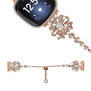 Metal Bands Compatible with Fitbit Versa 4 Smart Watch Band for Women,Blingbling Rhinestones Strap Replacement Butterfly-shaped Bracelet for Versa 4 Accessories (Rose gold)