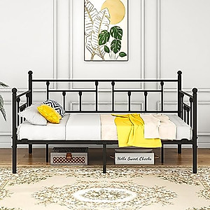 HAHRIR Metal Daybed Frame and Trundle Set Premium Steel Slat Support Daybed and Roll Sofa Bed (Black, Twin)