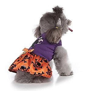 Filhome Halloween Dog Dress, Wizard Skeleton Puppy Clothes Dog Cat Bowknot Princess Skirt Costume, Girl Dog Apparel Outfits(Wizard,M)