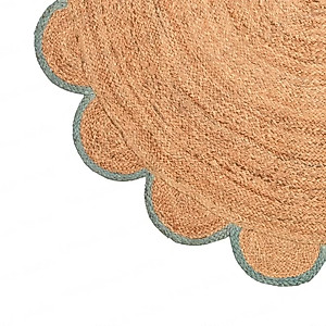 4x4, 5x5, 6x6, Natural Jute Scallop Round Rug, Floor Scalloped Edge Rug Braided Boho Eco Large Circular Handmade Area Rugs (6x6 Ft Round Rug)