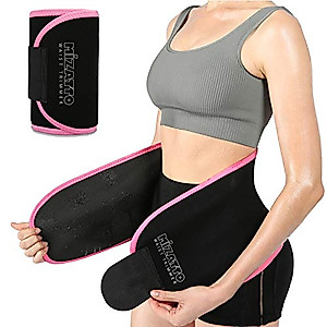 MIZATTO Sweat Waist Trainer for Women, Adjustable Waist trimmer, Slimming Waist Stomach Wrap for Gym Fitness Workout to Lose Belly Fat Pink L