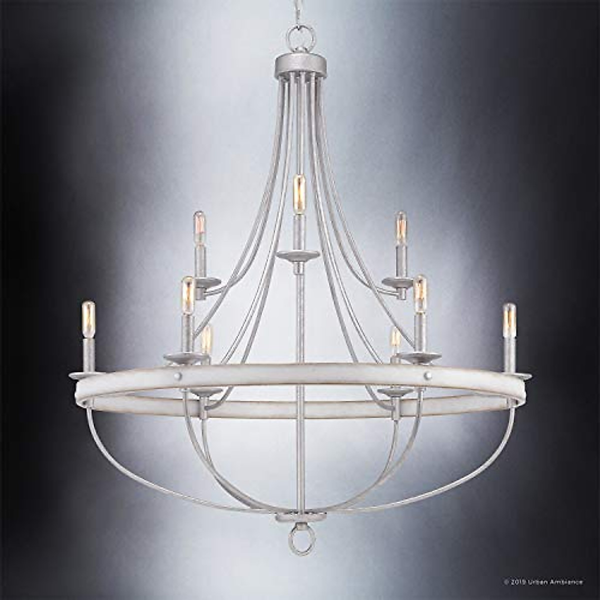 Urban Ambiance Luxury Modern Farmhouse Chandelier, Large Size: 40-1/2" x 35-1/4", with French Country Style Elements, Galvanized Steel Finish, UHP2902 from The Adelaide Collection