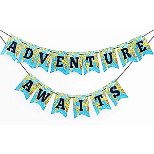 Going Away Party Decoration- Adventure Awaits Banner - Bon Voyage Retirement Farewell Party Supplies