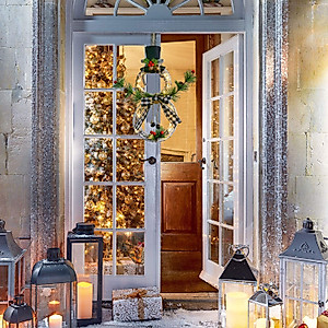 DearHouse Lighted Christmas Wreath Decoration, 16 x 8 Inch Grapevine Wreath with Hat and Bow Snowman Shape Wreath for Front Door Home Garden Wall Decor