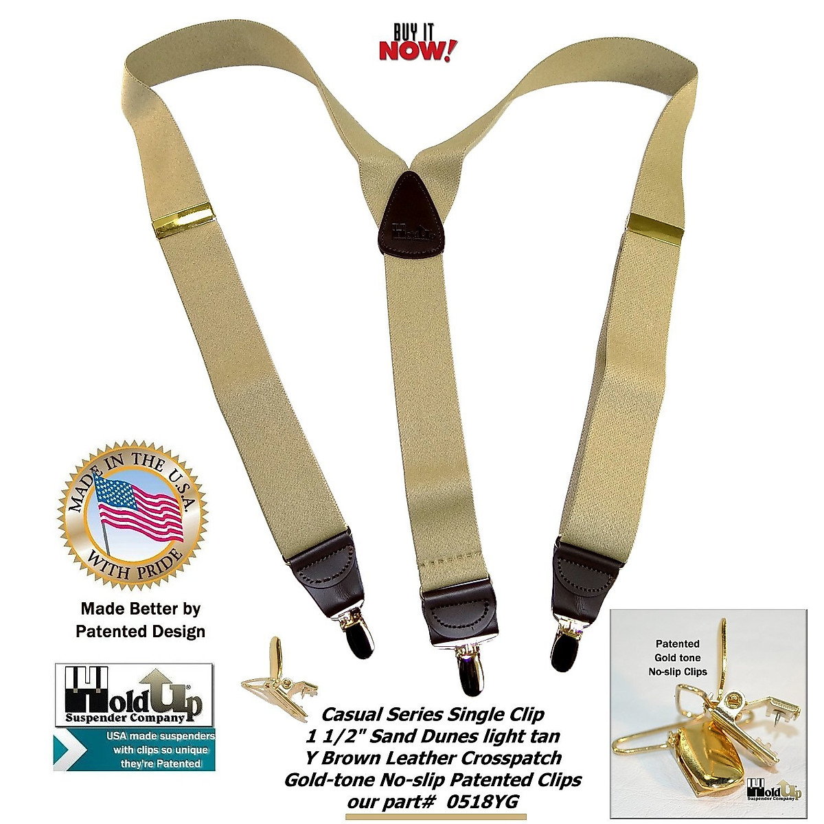 Hold-Up Suspender Company Casual Series Sand Dunes YG Suspenders for Men In the Traditional Y-Back Style with USANo-Slip Clips