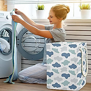 Laundry Hamper Blue Cloud Pattern Collapsible Laundry Baskets Firm Washing Bin Clothes Storage Organization for Bathroom Bedroom Dorm