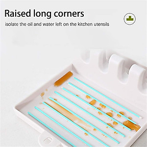 Kitchen Spoon Holders Fork Spatula Rack Shelf Organizer Plastic Spoon Rest Chopsticks Holder Non-Slip Spoons Pad Kitchen Grey