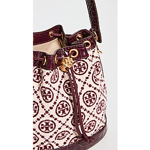 Tory Burch Women's T Monogram Chenille Bucket Bag, Claret/New Cream, Red, Graphic, One Size