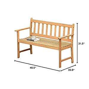 Brampton Omaha 2-Seat Capacity Patio Wood Bench | Teak Finish | Ideal for Outdoors and Indoors, Light Brown