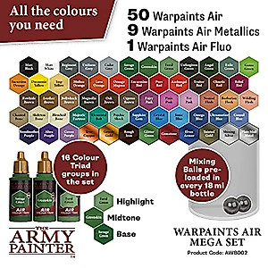 The Army Painter Warpaints Air Mega Set - Non-Toxic Water Based Airbrush paint set – paint and primer for Tabletop Roleplaying, Boardgames, and Wargames Miniature Model Painting