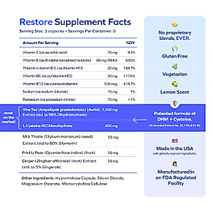 Cheers Restore | Supplement with DHM + L-Cysteine | Feel Better After Drinking & Support Your Liver | 6 Doses | Dihydromyricetin, Cysteine, Milk Thistle, Prickly Pear, B-Vitamins, Ginger