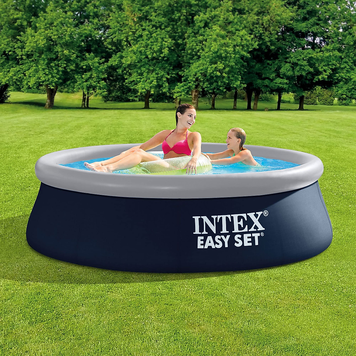 Intex Easy Set 8 Foot x 30 Inch Round Inflatable Top Ring Outdoor Backyard Above Ground Swimming Pool for Kids and Adults with 330 GPH Filter Pump