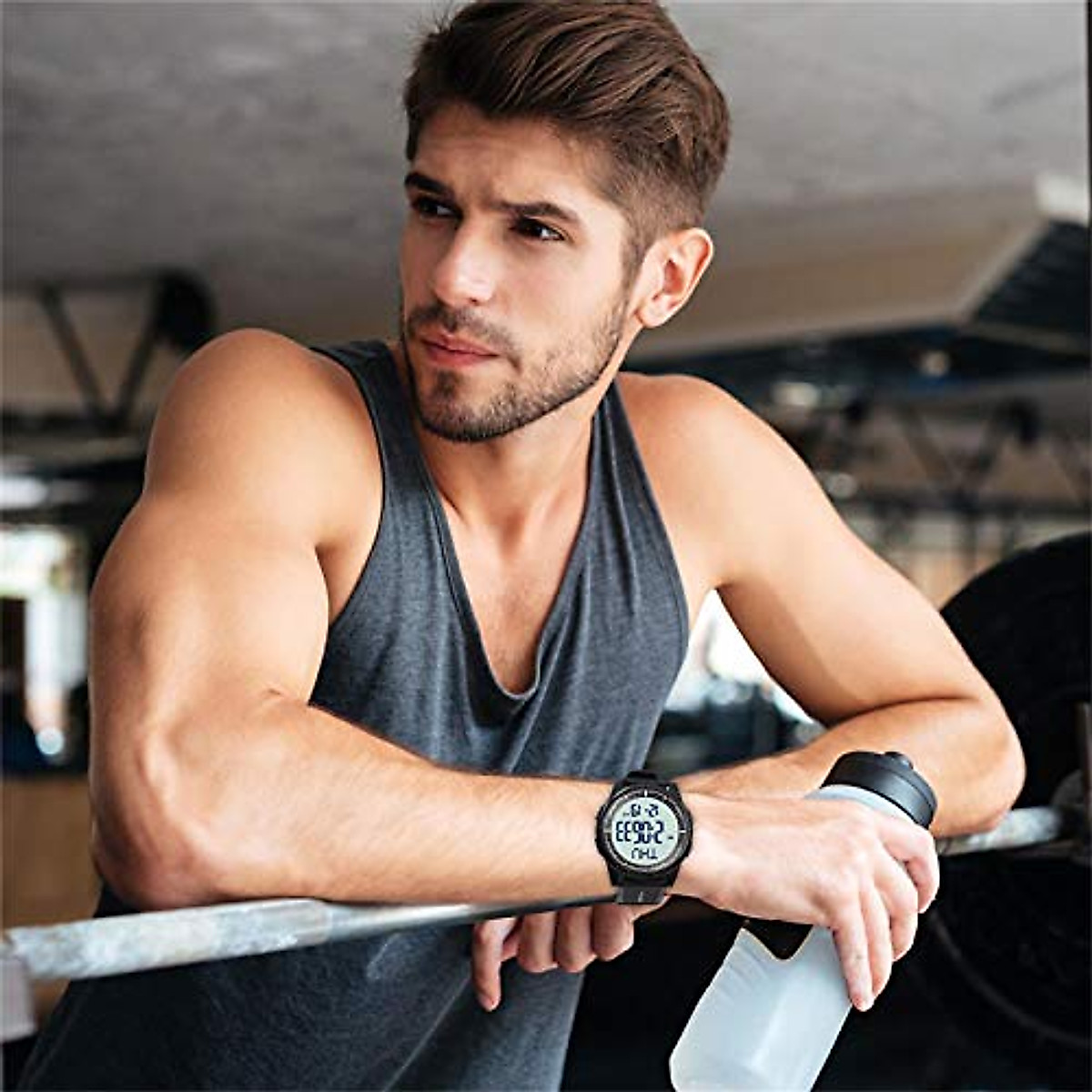 Beeasy Mens Digital Watch Waterproof with Alarm Stopwatch Countdown Timer Dual Time, 12/24 Hours Thin Digital Wrist Watches for Men