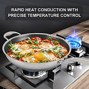 Vegoran 13 inch Wok Pan,Stainless Steel Stir-fry Wok, Non Stick Honeycomb Skillet with Stay Cool Handle- Suitable for Induction, Ceramic, Electric, and Gas Cooktops (13" Honeycomb Wok Pan with Lid)