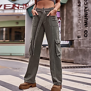 Vanity Cheap Black Dress Pants Women Womens Y2K Baggy Cargo Pants Jeans High Waisted Straight-Leg Pants with Multiple Pockets Business Work Casual Pants Gray L