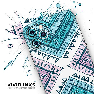 Design Skinz Ethnic Aztec Blue and Pink Point - DesignSkinz Protective Vinyl Decal Wrap Skin Cover Compatible with The Apple iPhone 7 Plus (Full-Body, Screen Trim & Back Glass Skin)