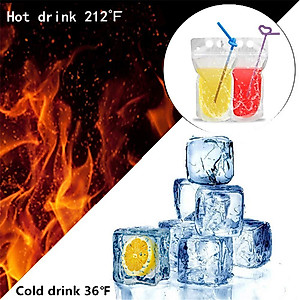 150 Pcs Zipper Plastic Pouches Drink Bags,Juice Pouches Heavy Duty Hand-Held Translucent Reclosable Stand-up Bag with 150 pcs Individual Package Straws & Funnel Included