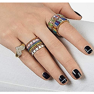 ATJMLADYJEWELRY Gold Plated Rainbow Star White Enamel Stack Stacking Engagement Band Ring for Women (8)