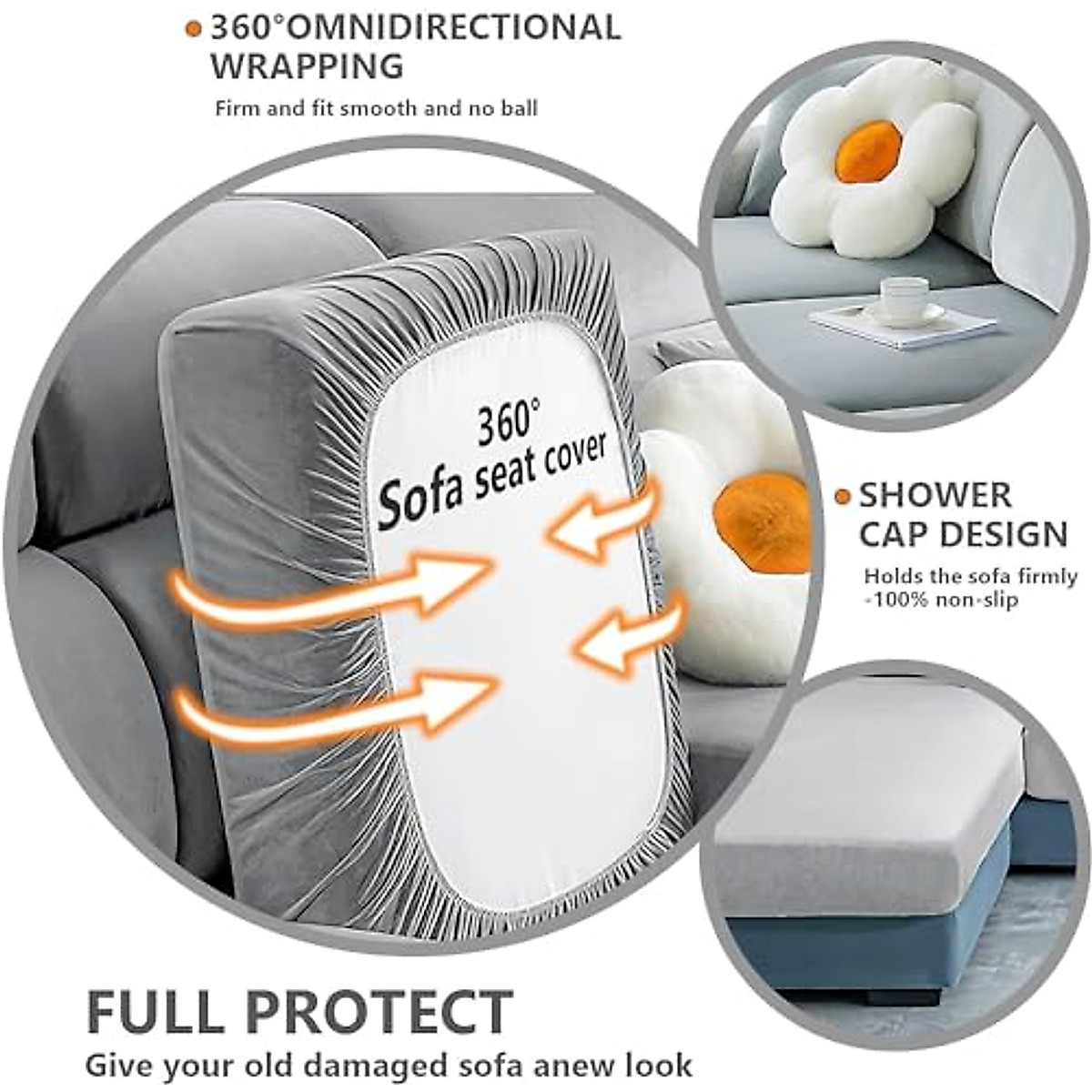 KEUNGSHEK Velvet Sofa Slipcover,Suitable for Multi-Seater Sofas,Sofa Backrest Cover,Sofa Seat Cushion Cover,L-Shaped Sofa Cover,Anti-Slip High Elasticity,L Shape Seat Cover,Stone Blue