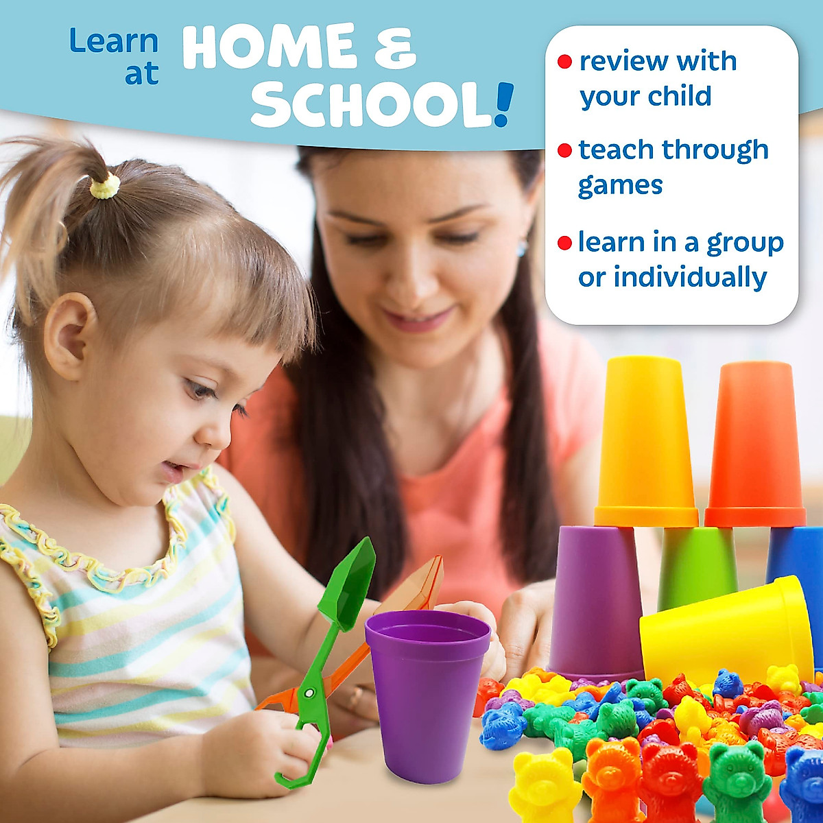 Skoolzy Preschool Activities - Lacing Beads for Kids and Rainbow Counting Bears - Montessori Toys for Toddlers Occupational Therapy Fine Motor Skills Toys Autism OT