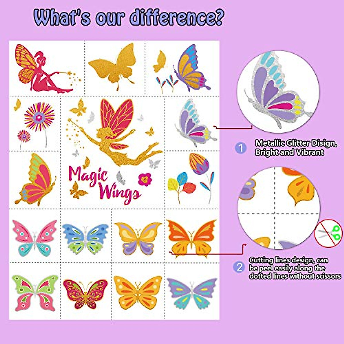 Leesgel 49 Styles Metallic Glitter Temporary Tattoos for Girls, Mermaid Unicorn, Butterfly Tattoos, Fake Temporary Tattoos for Kids Children Toddlers