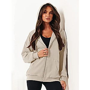 ANRABESS Women's Hoodies 2023 Fall Jacket Rib Kint Sweater Long Sleeve Sweatshirts Casual Dressy Tops Zip Up Trendy Y2K Clothes for Teen Girl 931mihuang-L Beige