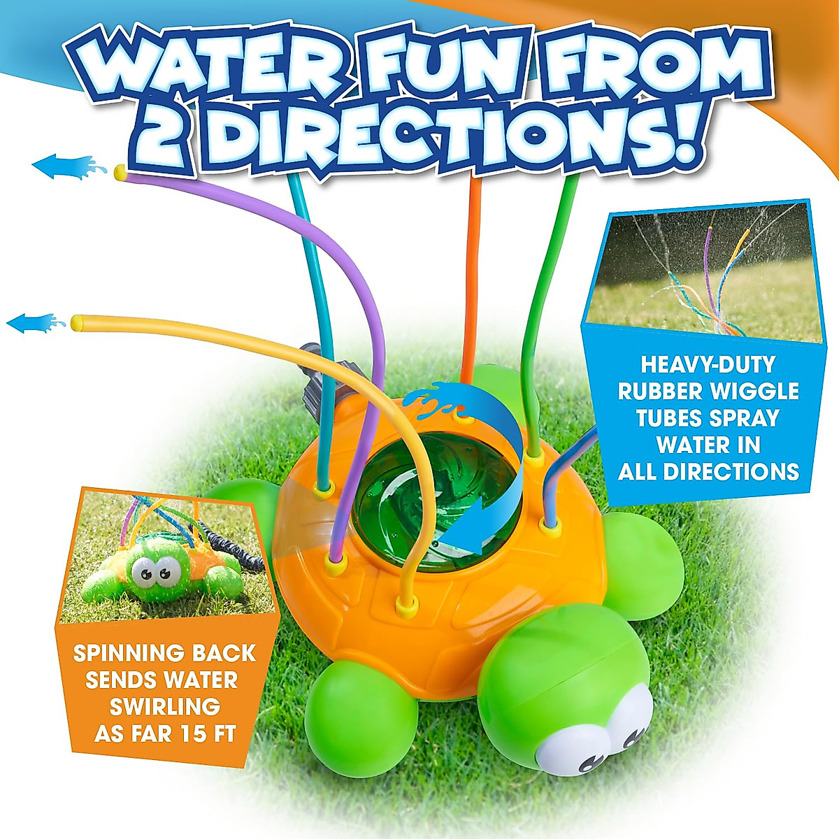 Chuchik Water Sprinkler for Kids, Toddler Outdoor Toys - Backyard Spinning Turtle Kids Sprinkler Toy - Summer Toys Splashing Fun - Sprays Up to 8ft High - Attaches to Garden Hose, Kids Outdoor Toys