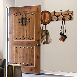 WEBI Rustic Coat Rack Wall Mount,5 Cast Iron Coat Hooks Wall Mounted,Heavy Duty Wall Coat Hanger Hooks for Hanging Coats,Clothes,Rustic Brown