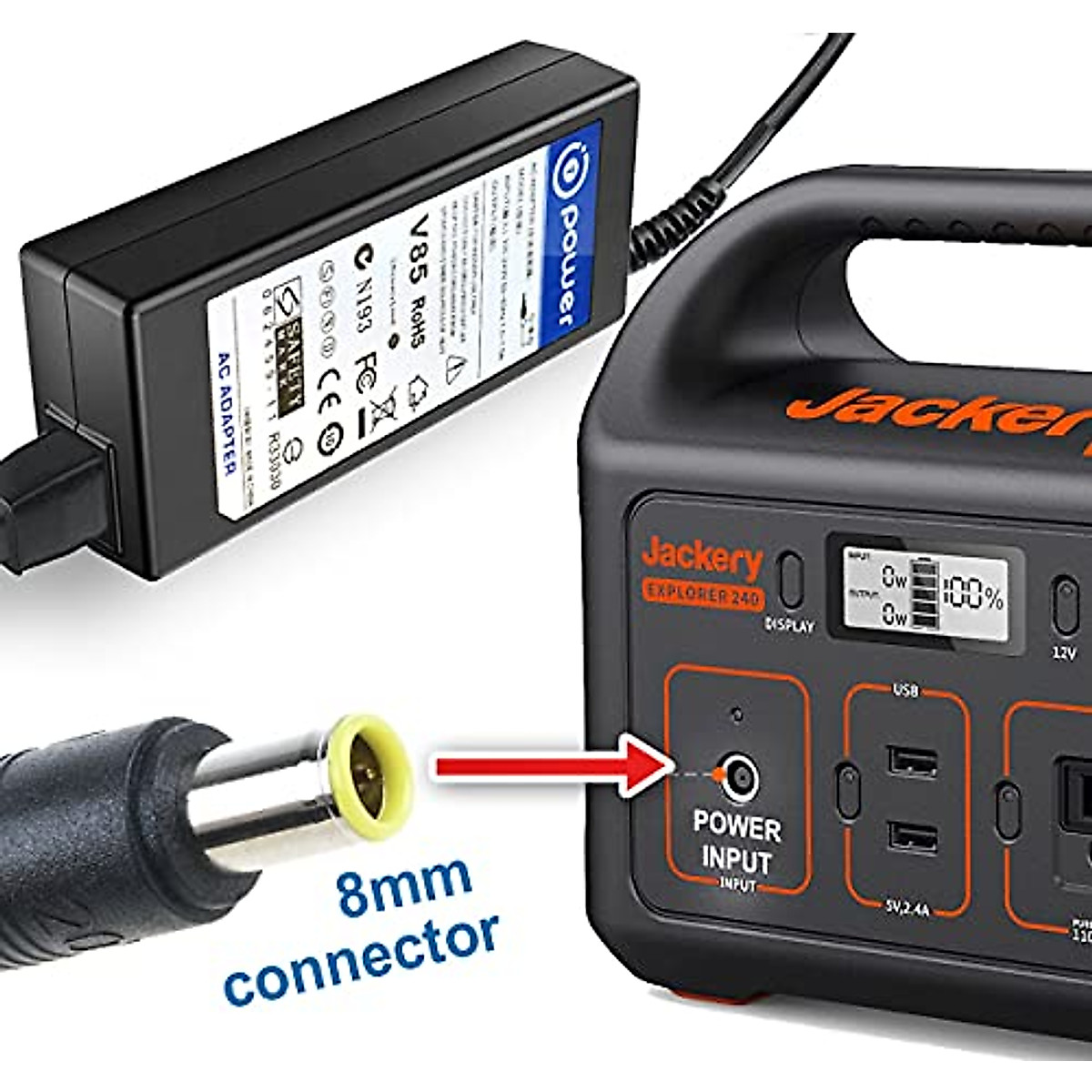 T-Power 12V~24V Charger for Jackery Portable Power Station Explorer 160 240 300 E160 E240 E300 HLS-290 Peak 150w 400W PN: 32120000, 56101600 Power Supply Ac Dc Adapter