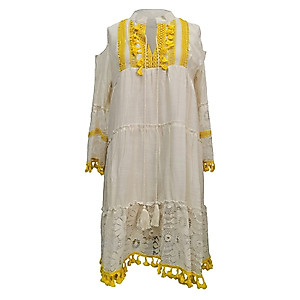 Birthday Dresses for Women Sexy Plus Size Ladies Lace Tassel Hollow Stitching Sunscreen Blouse Casual Dress Gold