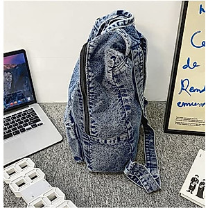 NUFR Cute Backpack Denim Stone Washed Vintage Kawaii Teen Street Wear Outfits (Blue)