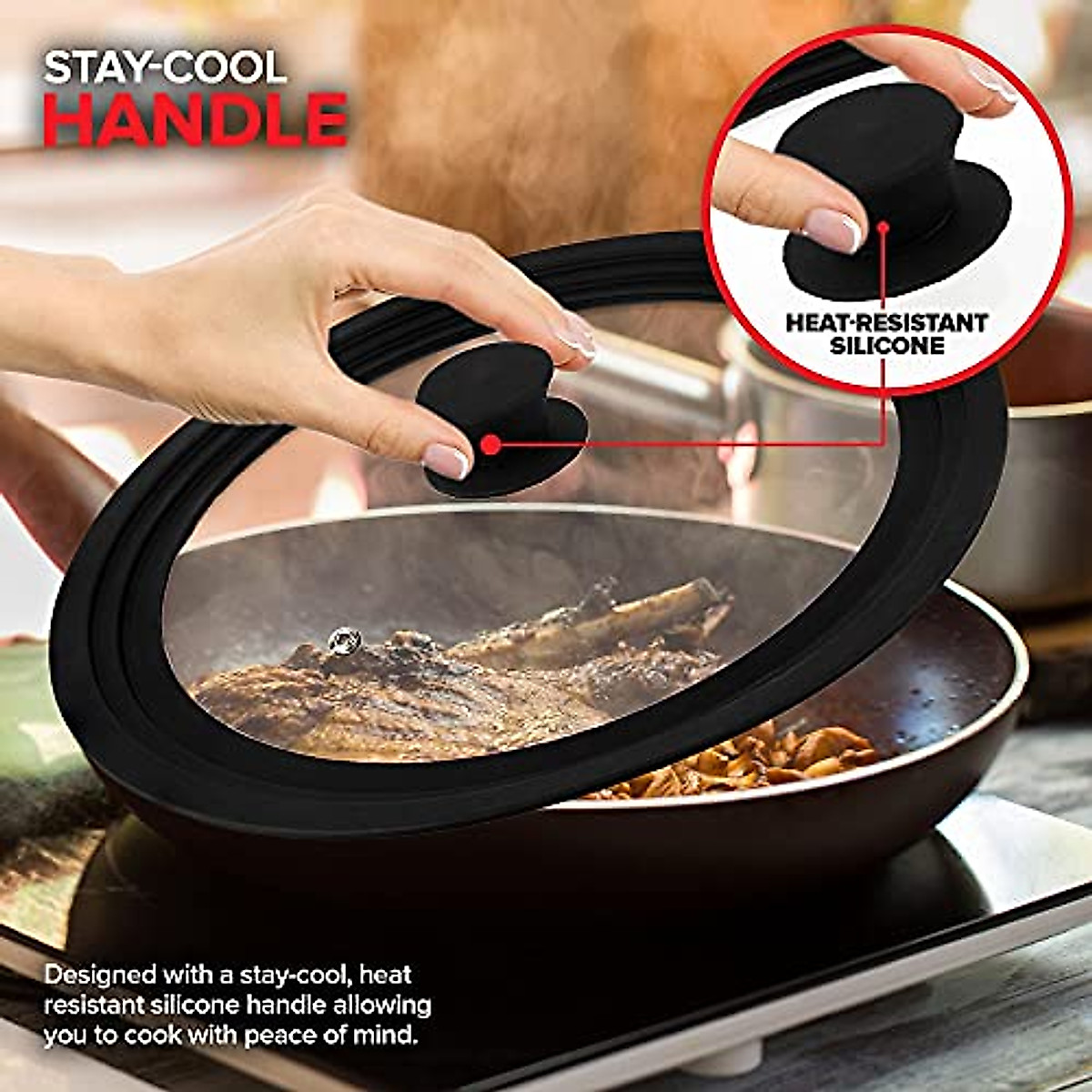 Modern Innovations Silicone & Glass Universal Lid (11 to 12.5 Inches),BPA-Free Silicone Lid with Stay Cool Handle & Tempered Glass Top,Dishwasher Safe,Universal Lid for Pots, Skillets, Cast Iron